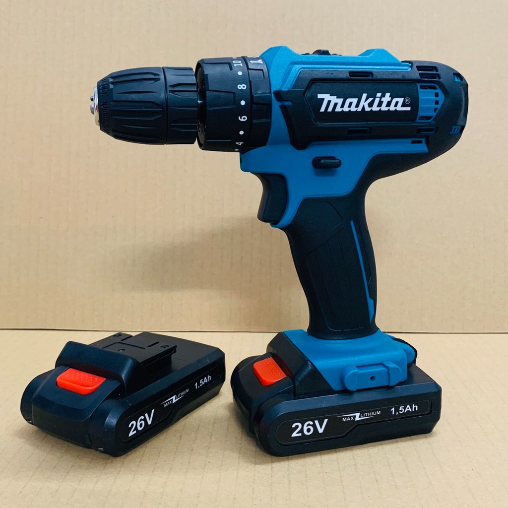 Máy khoan pin 26V Makita 3 chức năng có búa - Tặng kèm 24 chi tiết gồm các mũi khoan + Mũi bắt ...