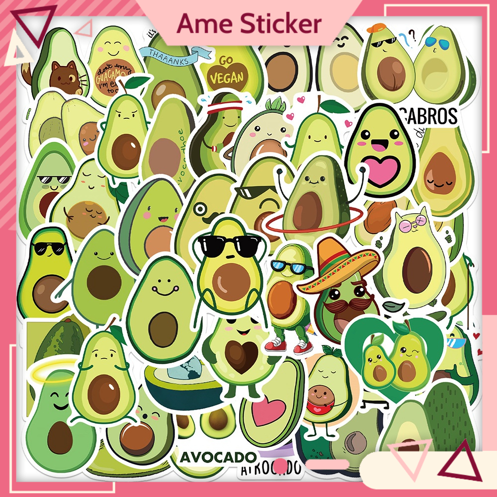 Combo 50 Sticker BƠ AVOCADO DỄ THƯƠNG hình dán chống nước dán mũ bảo ...