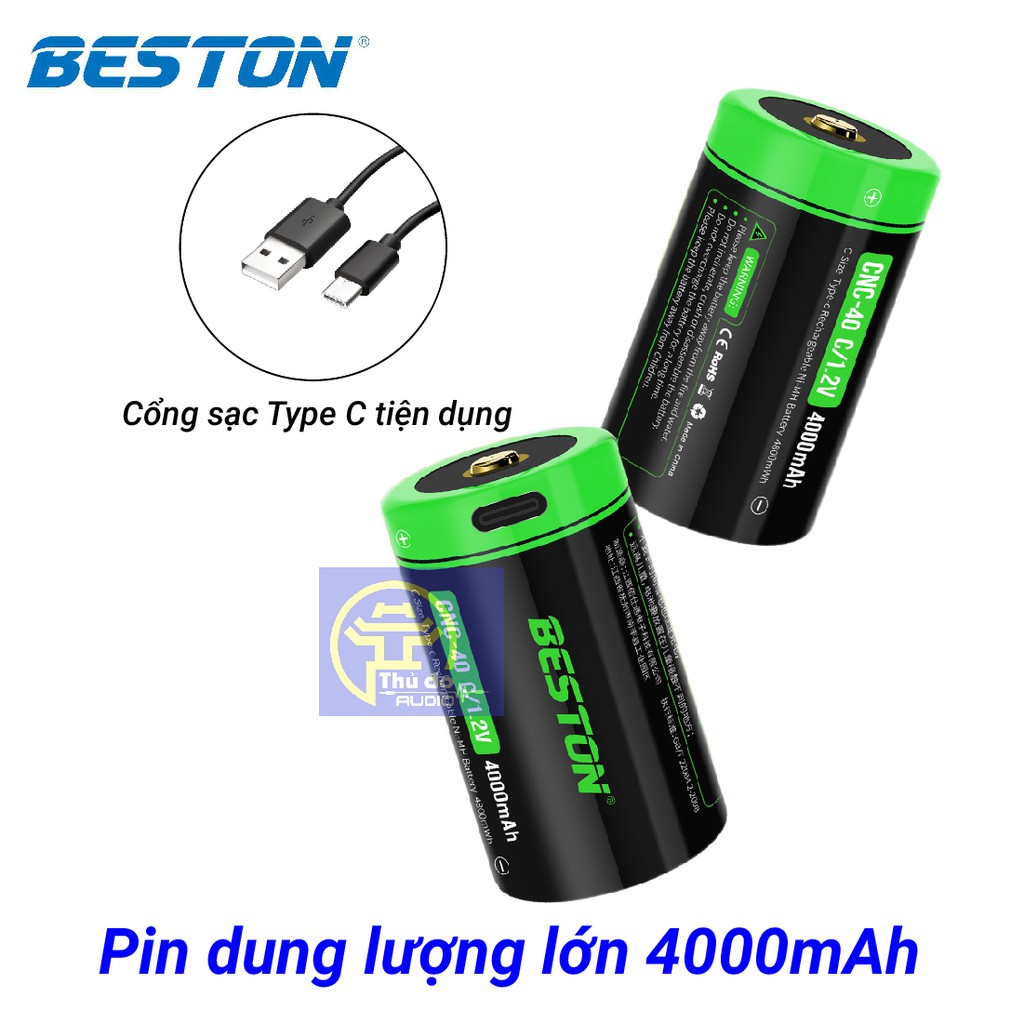 {Chính hãng} Pin Beston 4000mAh loại C CNC-40 C/1.2V có cổng sạc USB ...
