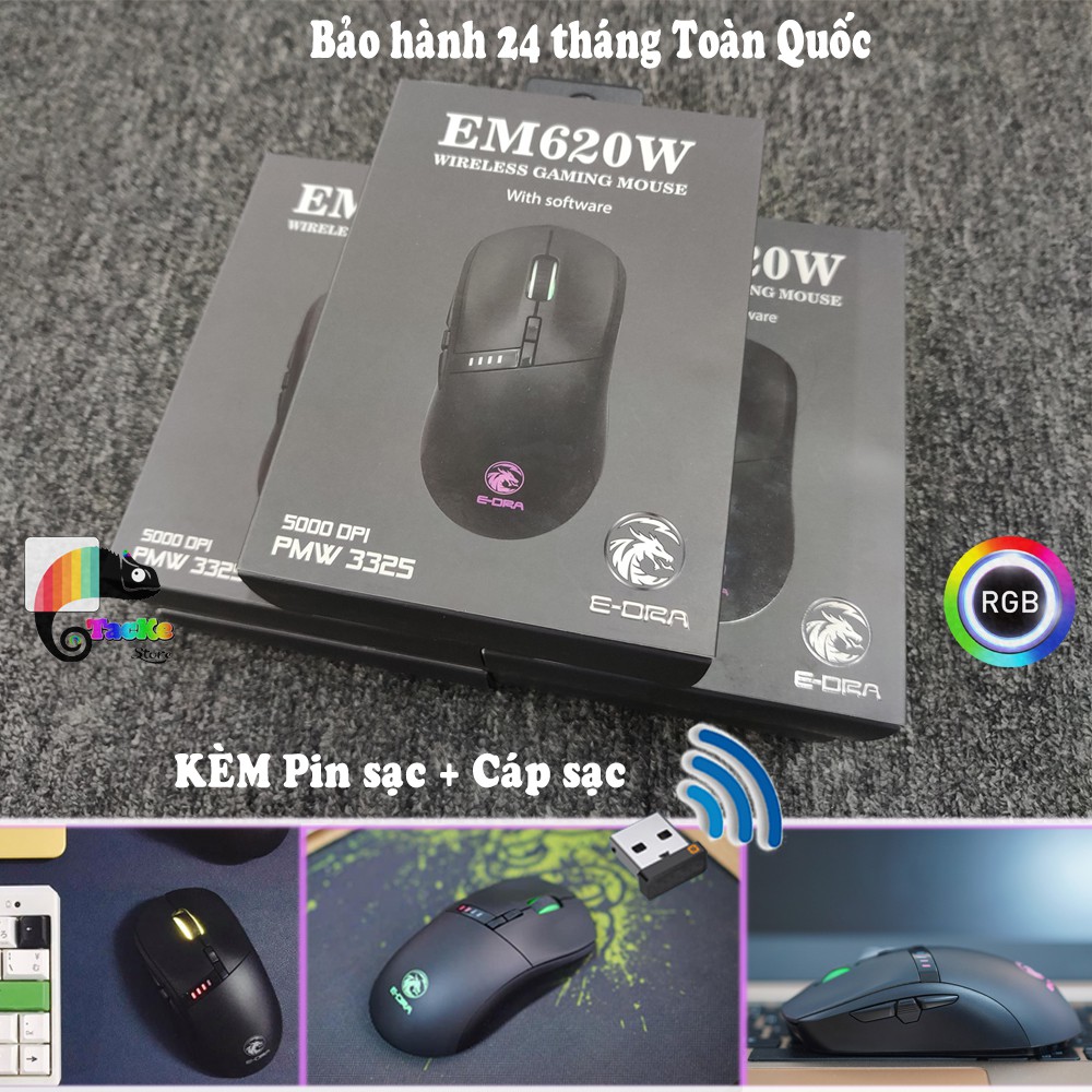 Chuột Gaming EDra EM620W Không dây [ĐEN & HỒNG], Led RGB I BH 24 tháng ...