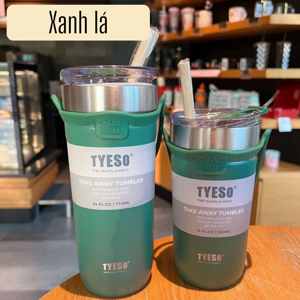 Bình giữ nhiệt Tyeso 550ml & 710ML thiết kế dễ thương kèm ống hút silicone và quai xách silicone ...