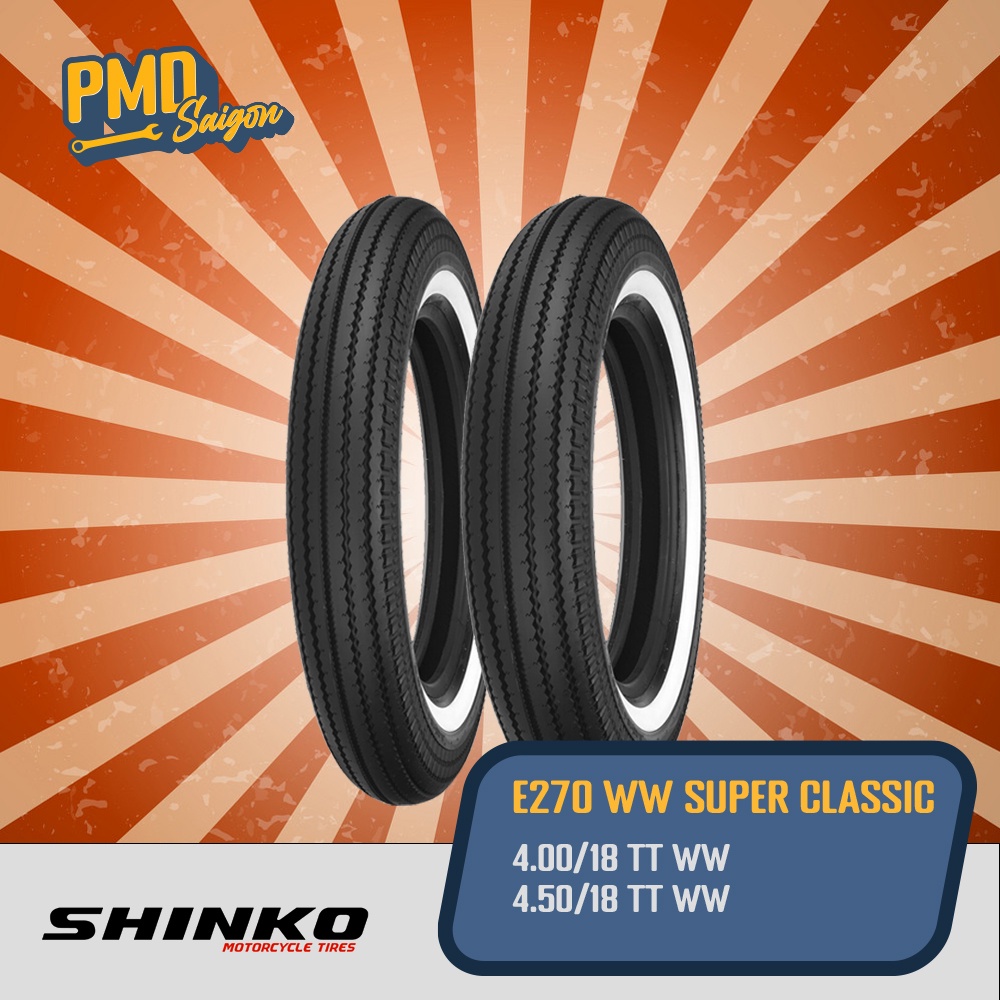 Cặp vỏ Shinko E270 White Wall tire 4.00 và 4.50/18 dành cho SR400, Royal Enfield GT650, FTR223 v ...