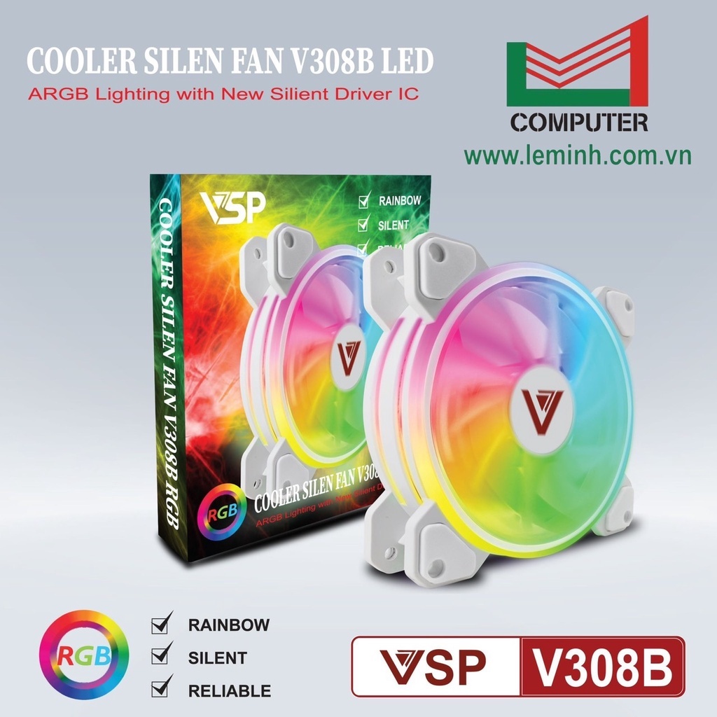 Quạt Tản Nhiệt Thùng Máy Vi Tính Fan case 12cm VSP V308B Led ARGB (Màu ...