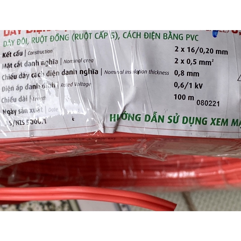 Cuộn 100 mét- dây điện đôi cadivi 2x0.5 Vcmd (2x16), dây điện đôi mềm 1 ...