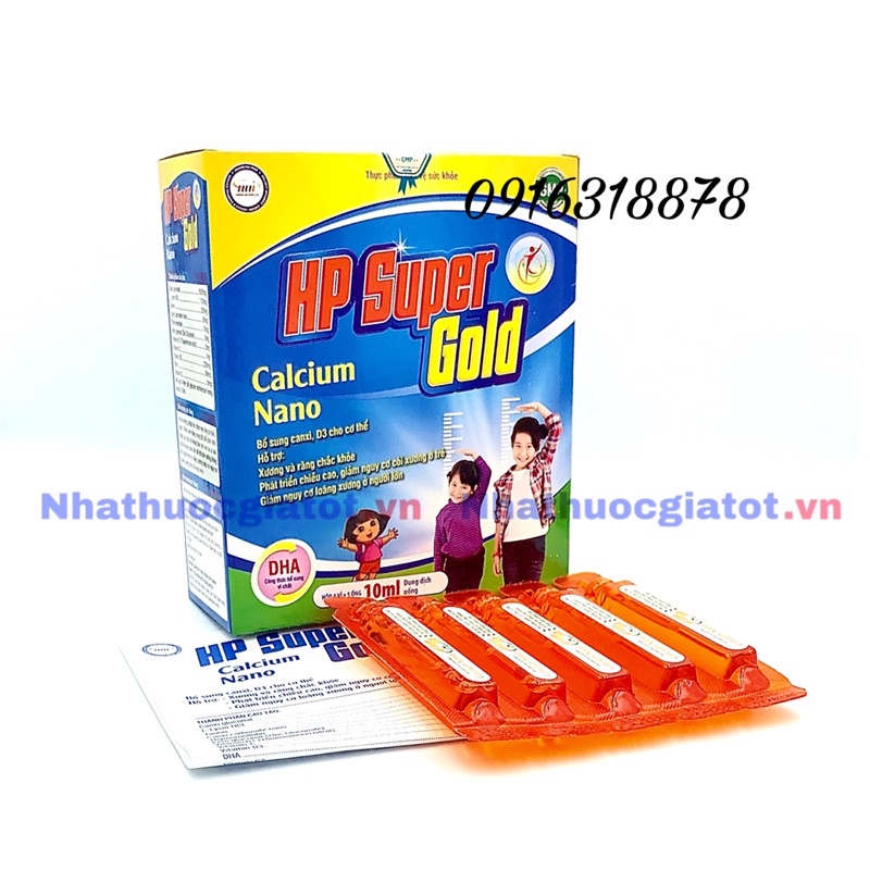 Hộp 20 Ống HP Super Gold Calcium Nano bổ sung Canxi và Vitamin D3 giúp xương chắc khoẻ, bé cao ...