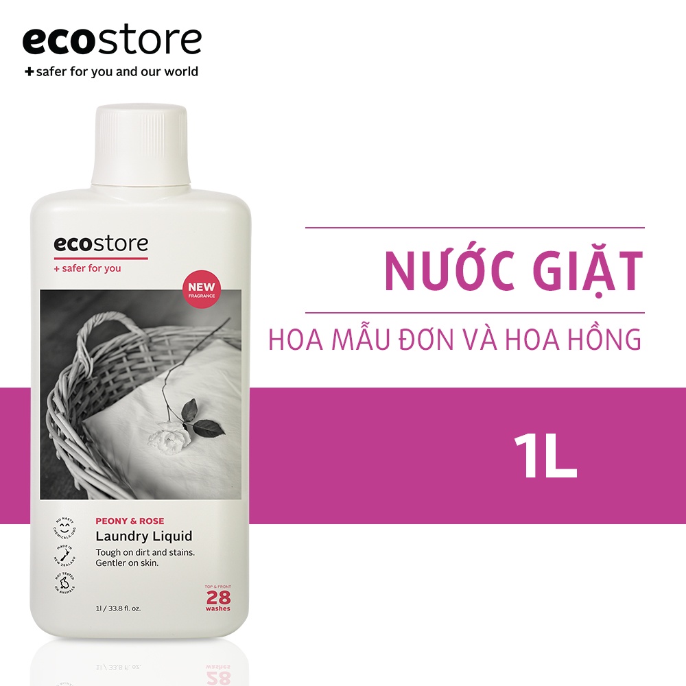 Nước giặt hoa mẫu đơn và hoa hồng gốc thực vật Ecostore 1lít (Peony & Rose Laundry Liquid 1L ...