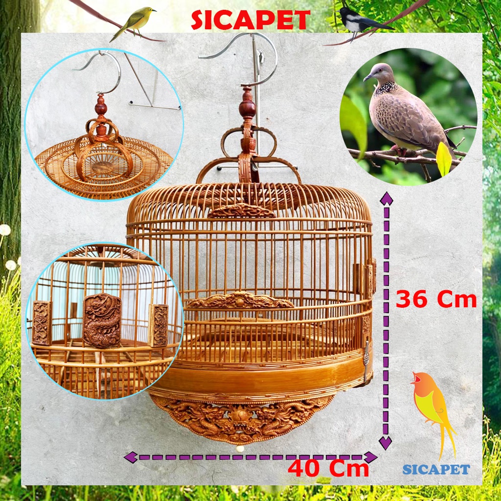 Lồng nuôi chim Cu Gáy đẹp, Lồng chim Cu Gáy trạm khắc họa tiết rồng nổi ...