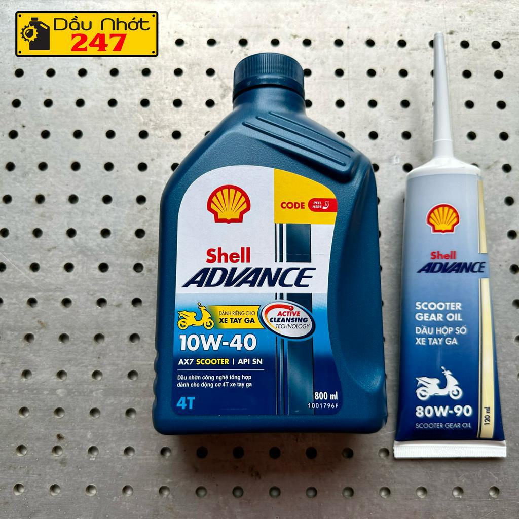 Combo nhớt tay ga Shell Advance Scooter Ax7 800ml và nhớt láp hộp số ...