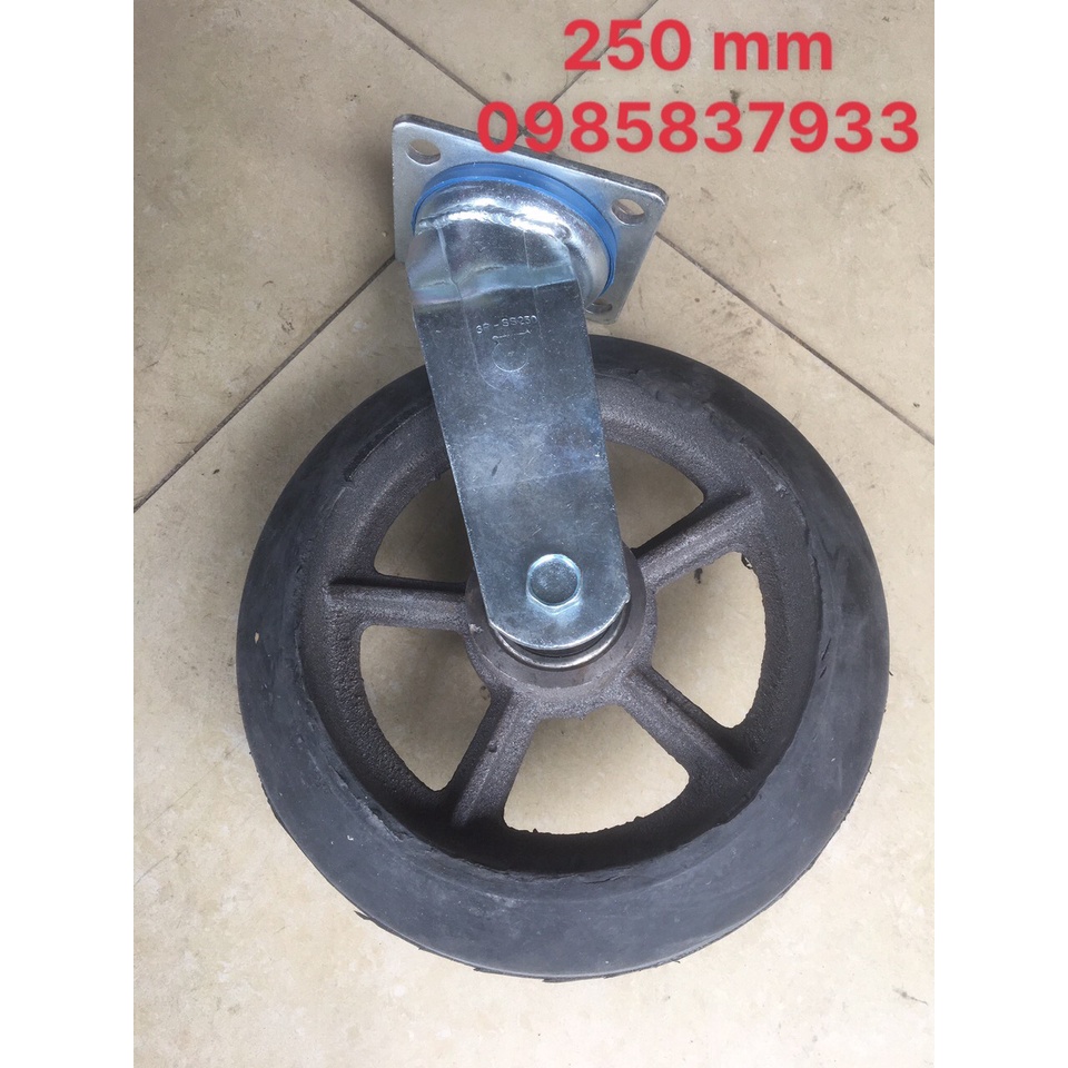 Bánh xe cao su 250 mm xoay chịu tải lớn dùng lắp xe đẩy hàng di chuyển ...