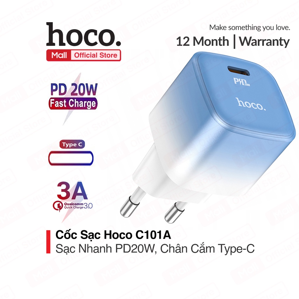 Củ sạc nhanh PD20W Hoco C101A Chân Tròn Sạc Nhanh 3A Cổng Type-C ...
