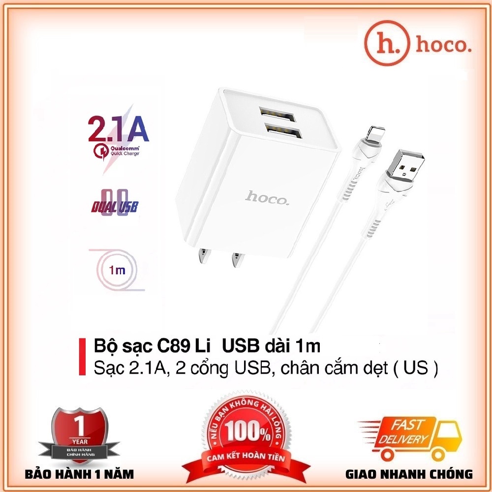 Bộ sạc phone chính hãng hoco c89 sạc phone nhanh dòng 2.1A sạc 2 cổng ...