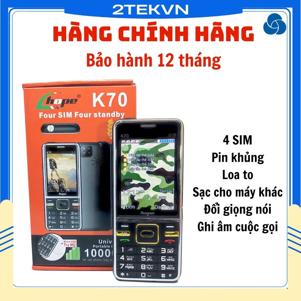 Điện thoại 4 sim Hope K70 pin khủng 10.000mAh hỗ trợ sạc cho máy khác ...