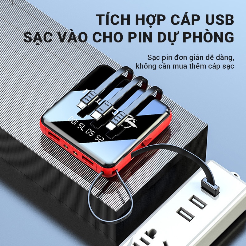 Pin sạc dự phòng có sẵn cáp 10000mAh/20000mAh hỗ trợ sạc nhanh nhỏ gọn ...