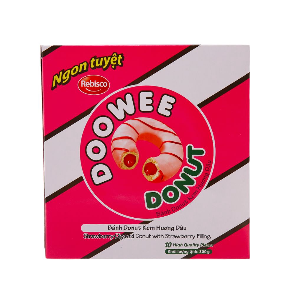 Bánh Doowee Donut Phủ Sôcôla Nhân Kem Hương Dâu (Hộp 10 cái) | Shopee ...