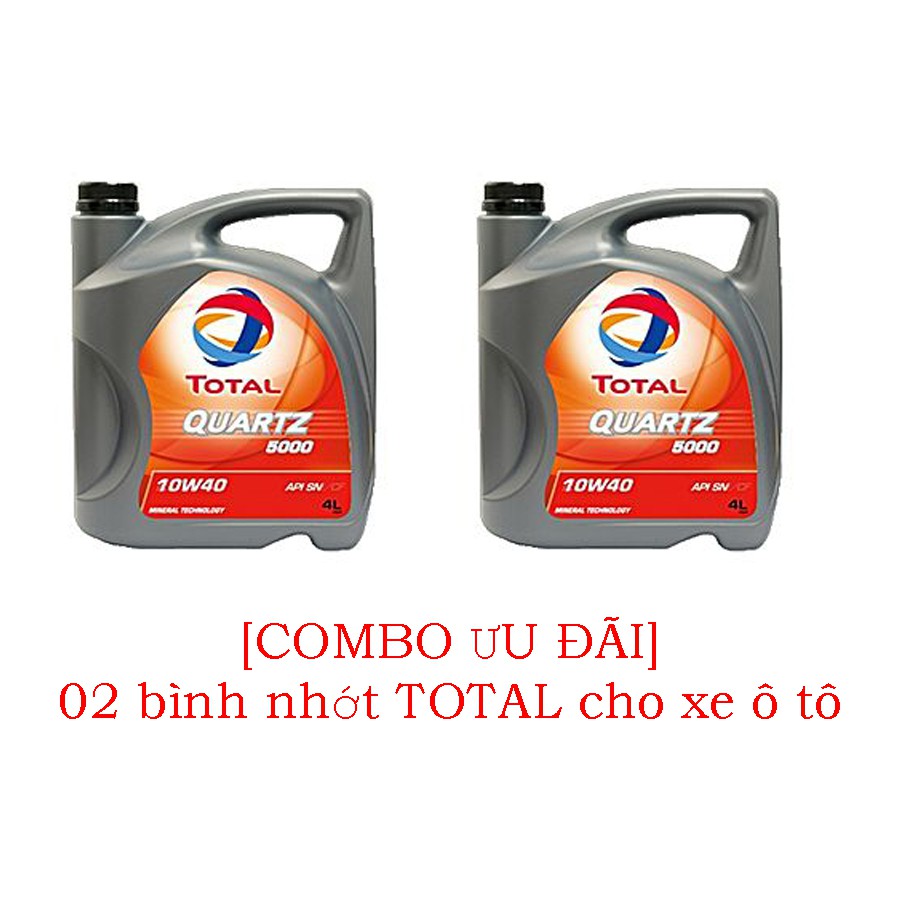 [COMBO ƯU ĐÃI] 02 BÌNH NHỚT TOTAL CHO XE Ô TÔ Quartz 5000 10w-40 4L chính hãng - Dầu nhớt đa cấp ...