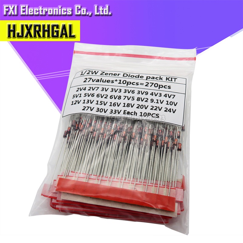 Set 270 Điốt Zener 0.5W 1 / 2W 2V4-33V 12V 18V 5V1 5V6 3V3 3V6 4V3 4V7 6V2 6V8 7V5 20V 22V ...