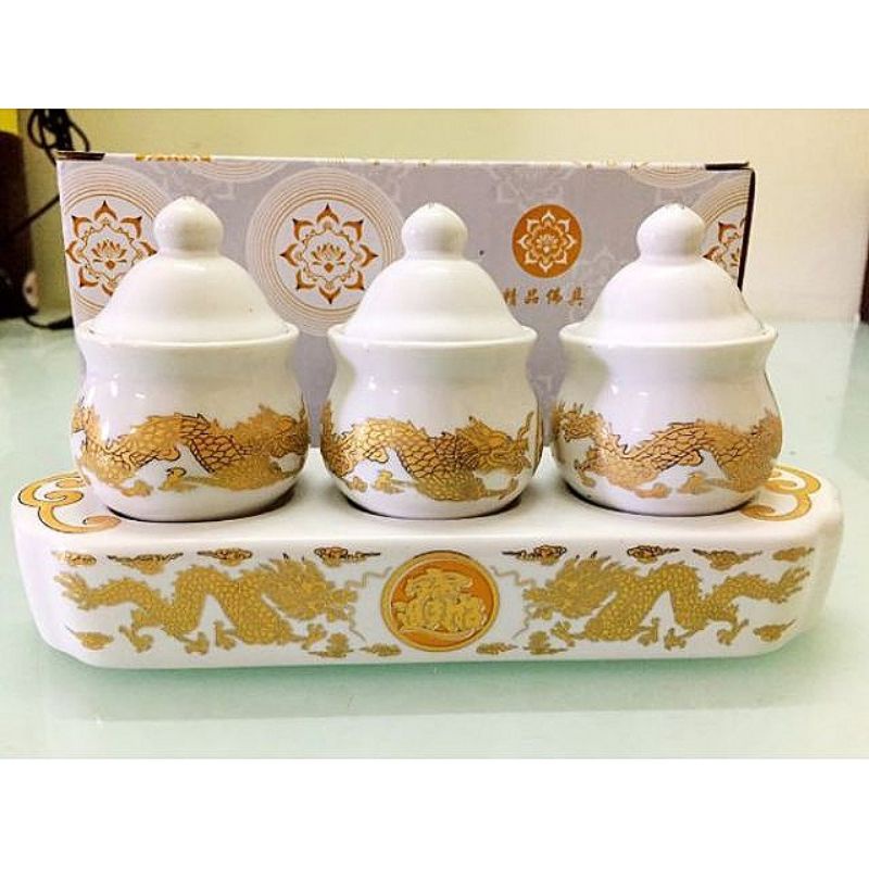 Bộ thờ cúng gốm sứ lư hương bát nhang bình hoa ống đựng nhang đĩa áng ...