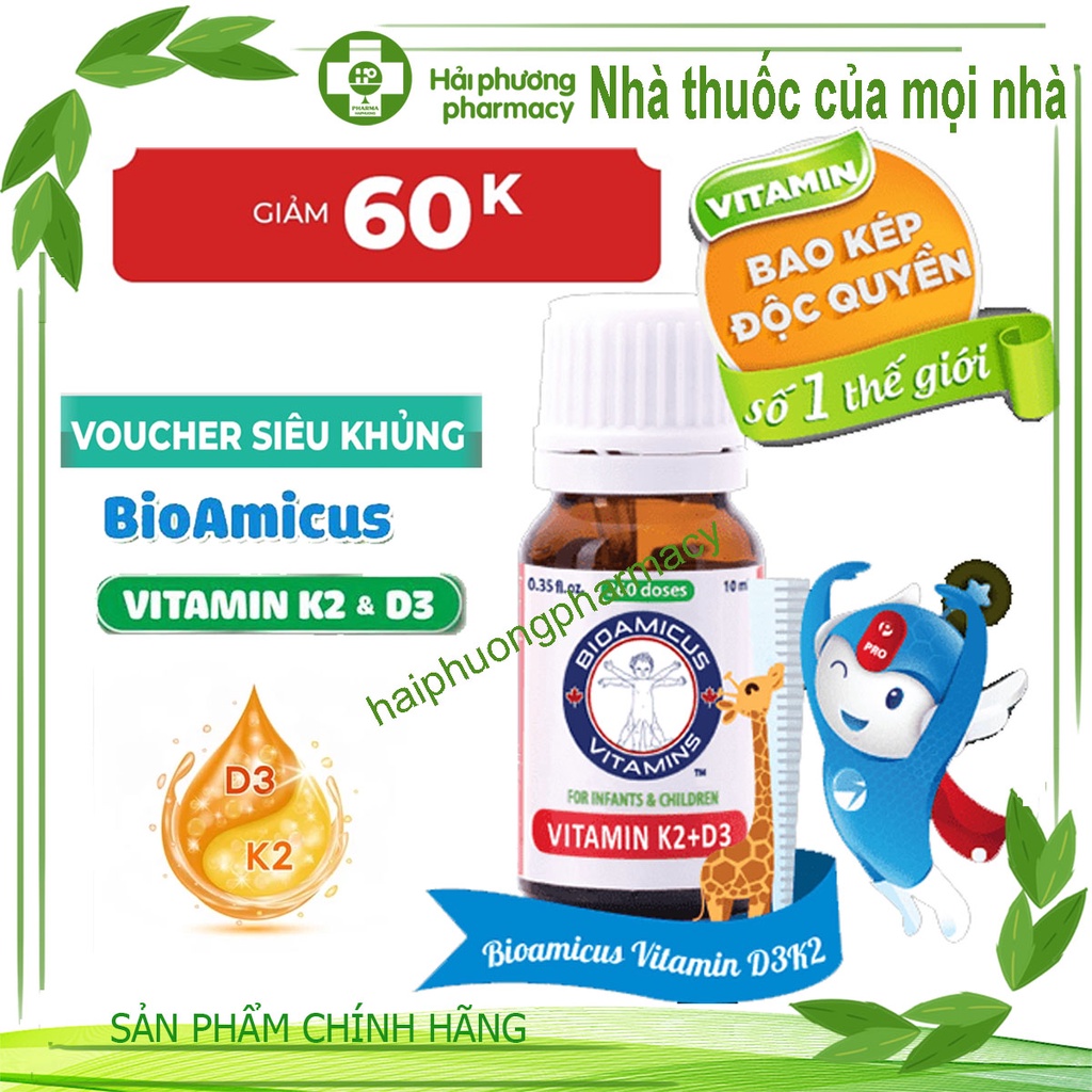 [Chính hãng ] BioAmicus Vitamin D3K2-MK7 10ml - Giúp bé hấp thụ canxi ...