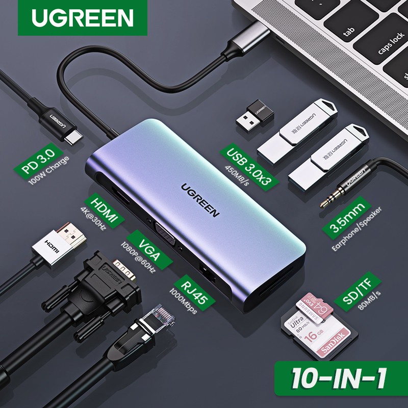 Hub Chuyển USB C 10 in1 Ugreen 80133 CM179 Chính Hảng Cao Cấp | Shopee ...