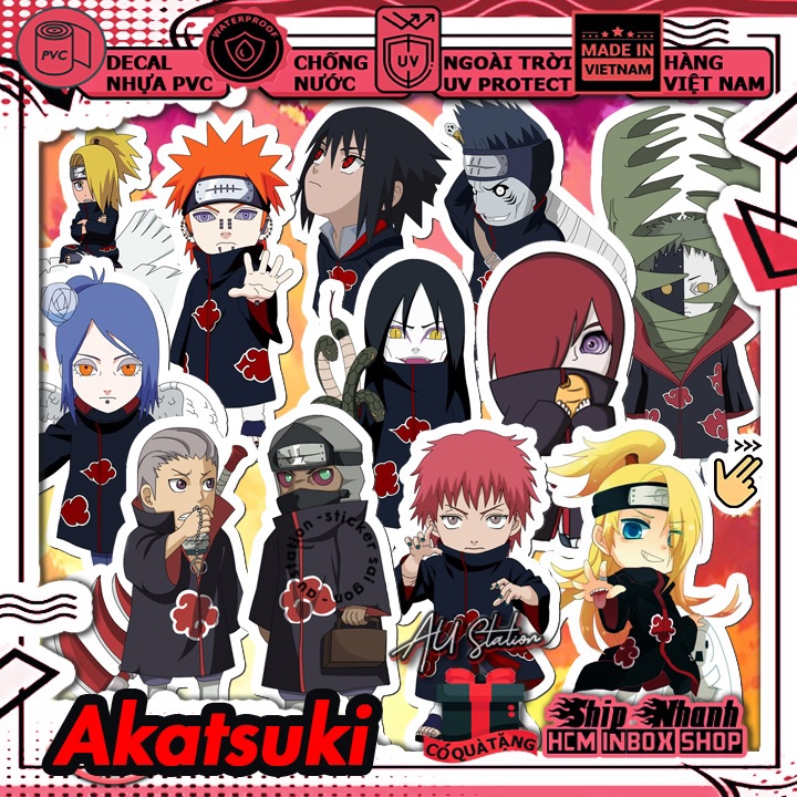 Sticker Hình dán Naruto Shippuden - HỘI AKATSUKI - Hàng VN, Decal nhựa ...