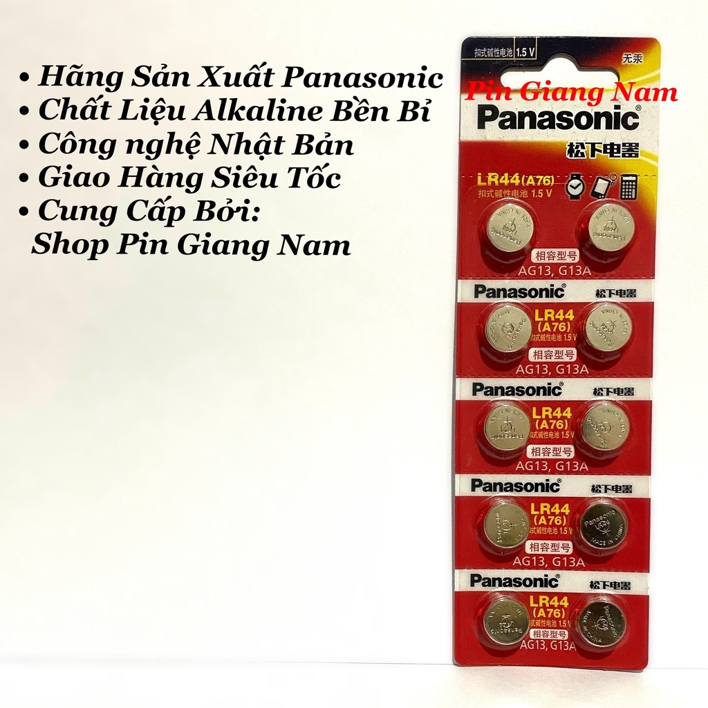 Pin LR44 A76 AG13 G13A Panasonic Alkaline 1.5V vỉ 10 viên | Shopee Việt Nam