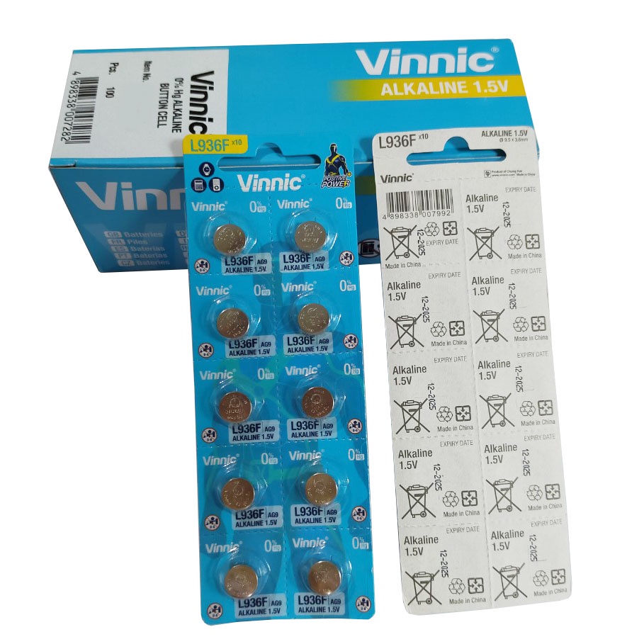 Vỉ 10 Pin cúc áo VINNIC AG9 / LR936 / 394A CHÍNH HÃNG dùng cho đồng hồ ...