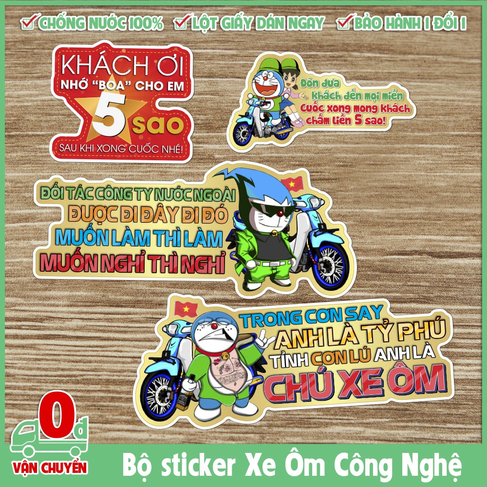 Bộ sticker XE ÔM công nghệ decal chống nước tem tài xế grab gojek đánh ...
