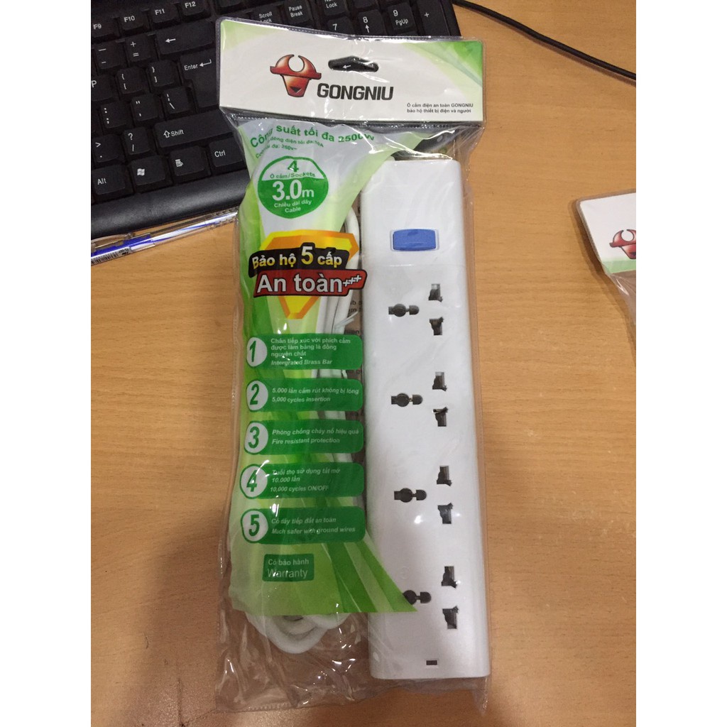 Ổ cắm chấu đa năng 3, 4, 6 ổ 1 công tắc Gongniu Bảo hành chính hãng 24 tháng dây 3m-5m | Shopee ...