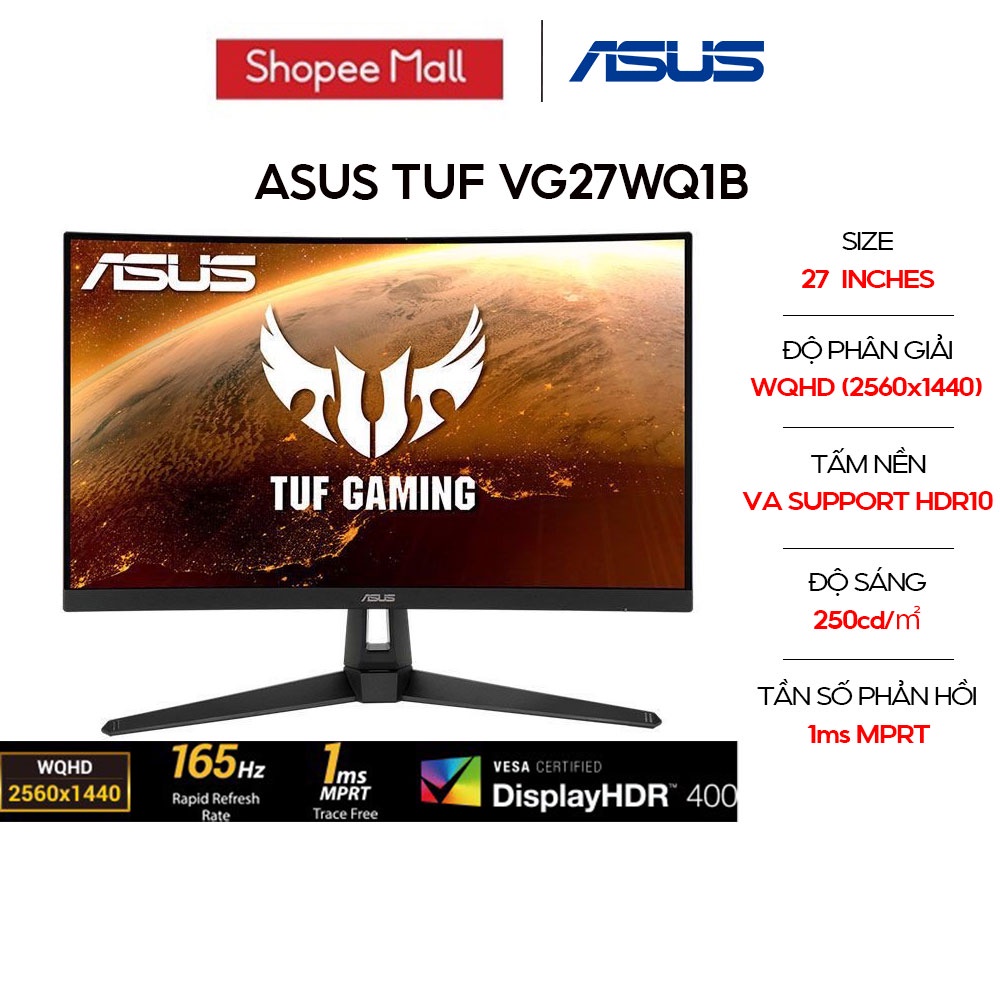 Màn Hình Cong ASUS TUF VG27WQ1B 27" Cong WQHD 165Hz 1ms | Shopee Việt Nam