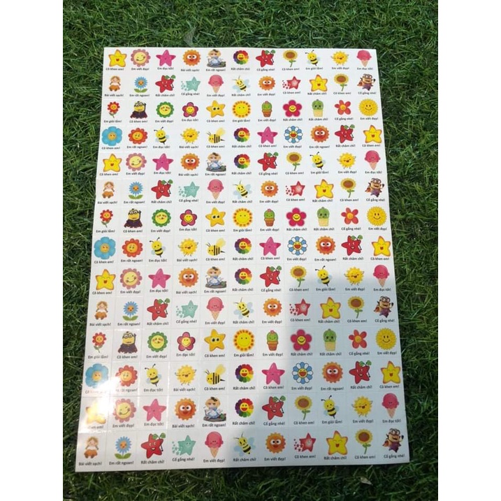 Sticker khen thưởng học sinh, tờ a4 có 154 hình dạng decal bóc dán ...