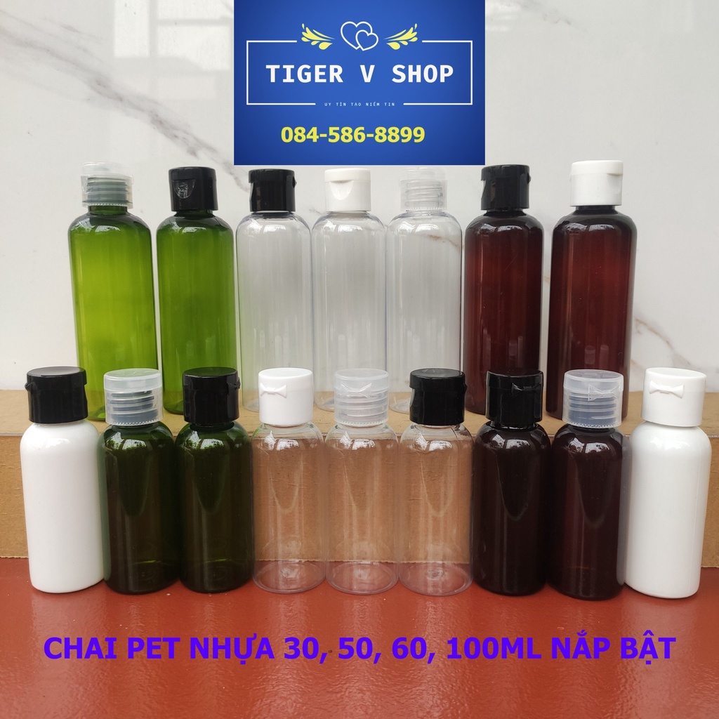 Chai pet nhựa 30ml, 50ml, 60ml, 100ml + nắp bật các màu | Shopee Việt Nam