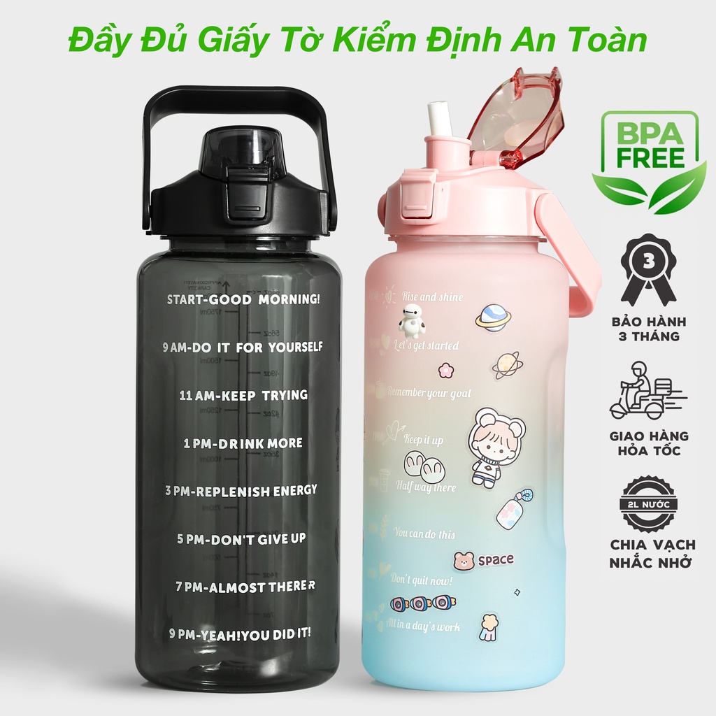 Bình nước 2 lít dành cho người lười uống nước Fan House bình nước cute ...