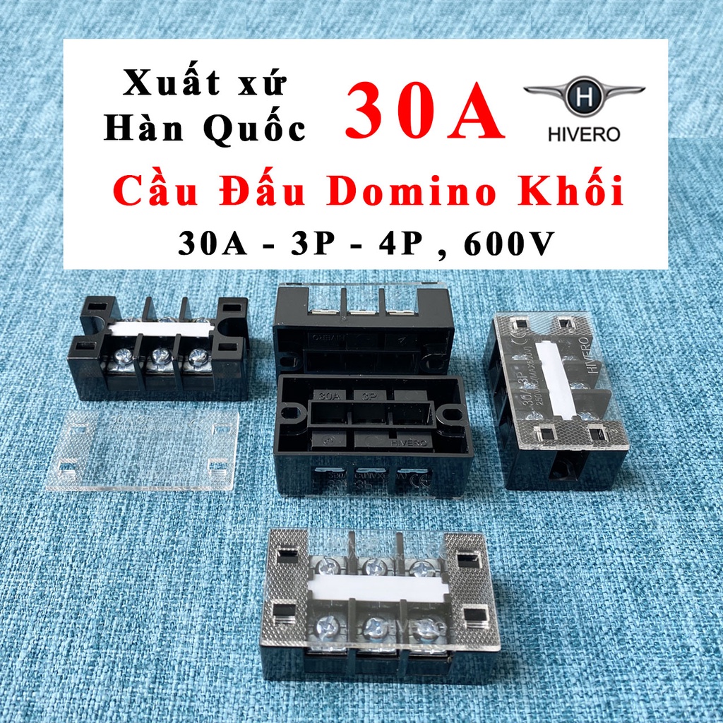 Domino khối 30A Hivero Hàn Quốc - Cầu đấu dây điện 30A dạng khối, HFTB-303 (3 cực), HFTB-304 (4 ...