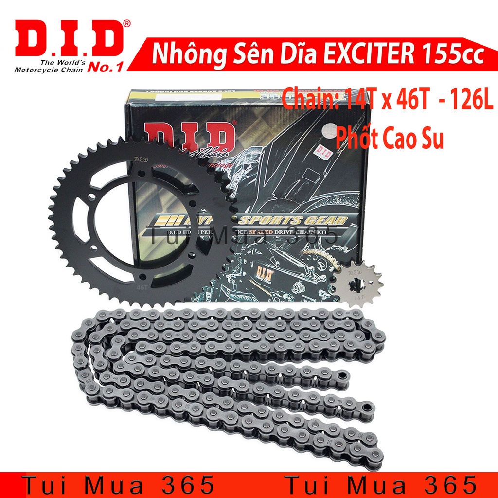 Bộ nhông sên dĩa DID xe Exciter 155cc sên phốt cao su hoặc sên đen 10ly ( 14T x 46T ) | Shopee ...