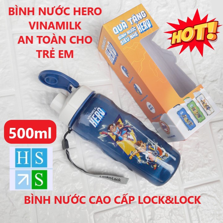 Bình nước trẻ em siêu nhẹ HERO 500ml (Quà tặng Vinamilk - 3 Màu) chính hãng Lock&Lock an toàn ...