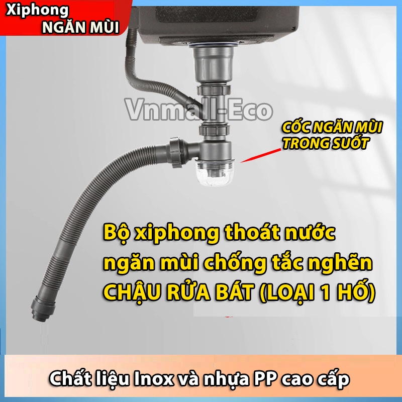 [1 HỐ] Bộ xiphong thoát nước ngăn mùi chống tắc nghẽn cho bồn rửa bát ...
