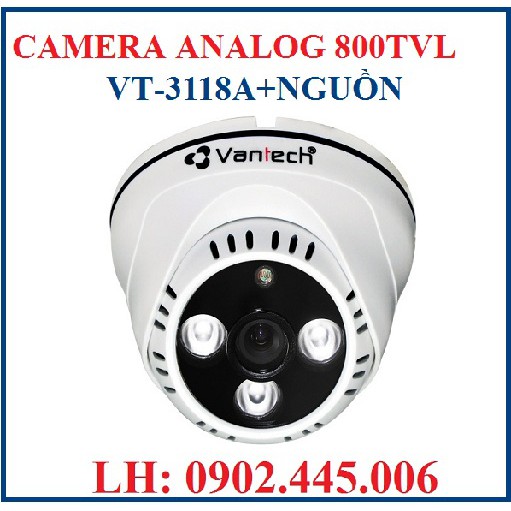 Camera VANTECH VT-3118A ANALOG 800TVL+ NGUỒN | Shopee Việt Nam