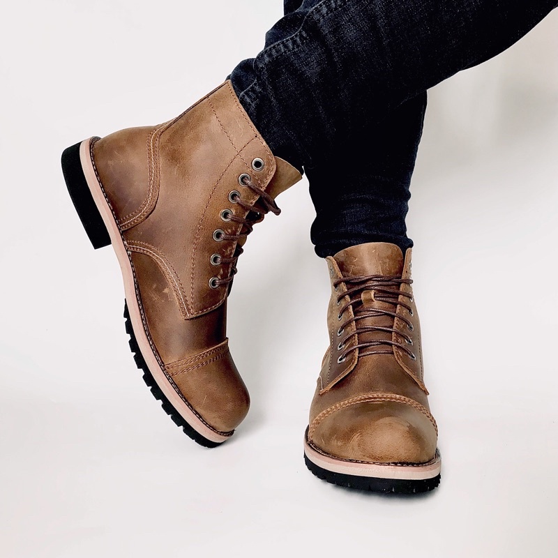 (MUA GIÀY TẶNG ÁO HĐ 899k) Giày da nam cao cổ combat boot TEFOSS HN678 ...