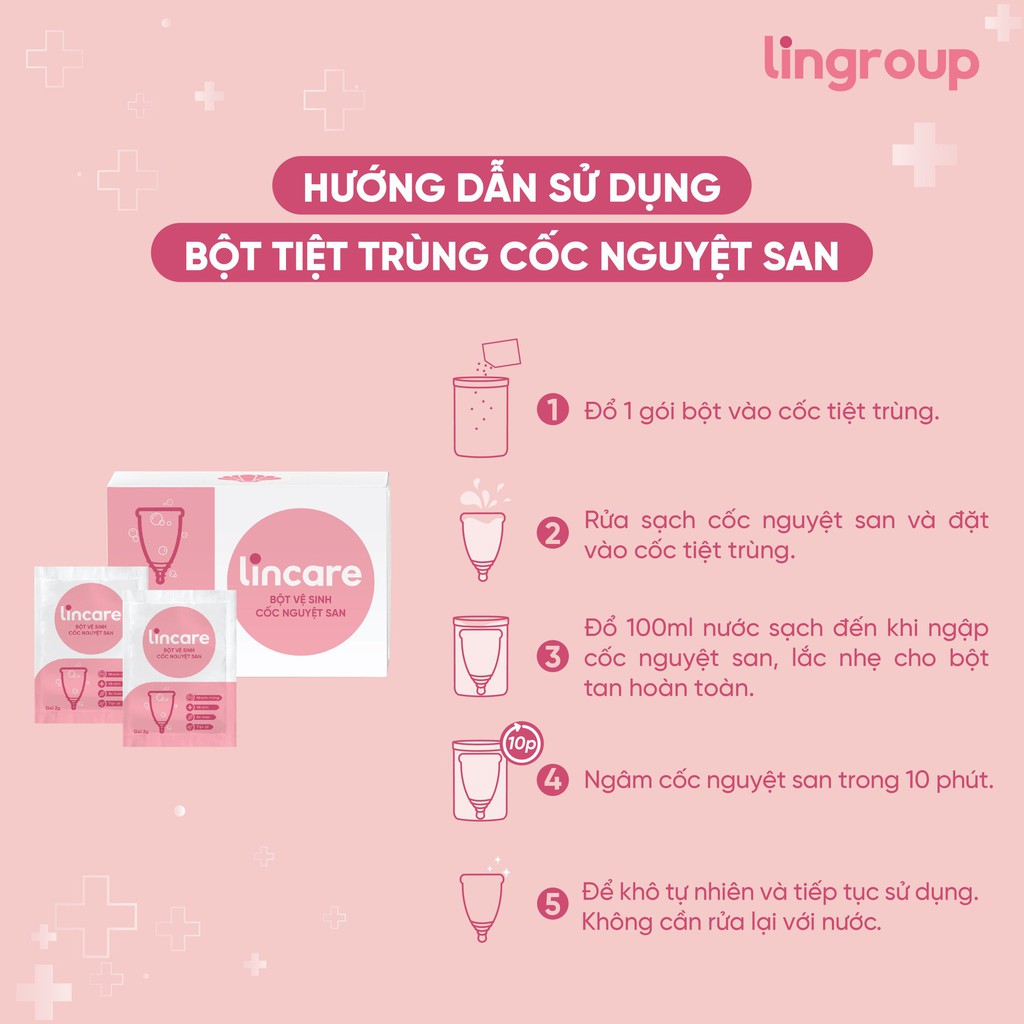 [Mã MGG10 -10% đơn 199K]Bột vệ sinh Lincare tiệt trùng Cốc nguyệt san Hộp 12 gói tiện lợi, an ...
