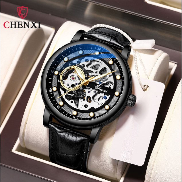 Đồng hồ cơ nam tự động dây da automatic lộ máy CHENXI CX-8843 cao cấp máy nhật sang trọng ...