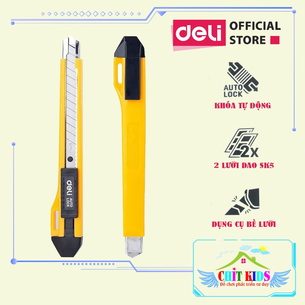 Dao rọc giấy Deli 2031 khóa tự động, tặng kèm 1 lưỡi dao | Shopee Việt Nam