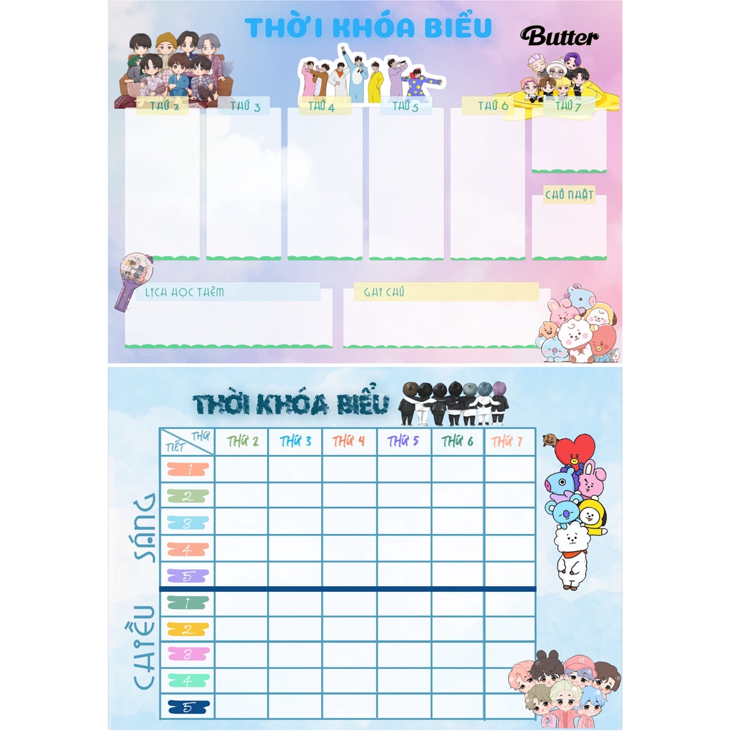 Set 2 thời khóa biểu - timetable BTS giấy decan dễ thương kích thước A5 ...