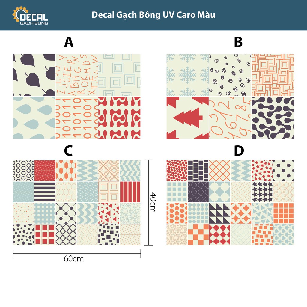 Decal gạch bông uv caro màu dán trang trí tường | Shopee Việt Nam