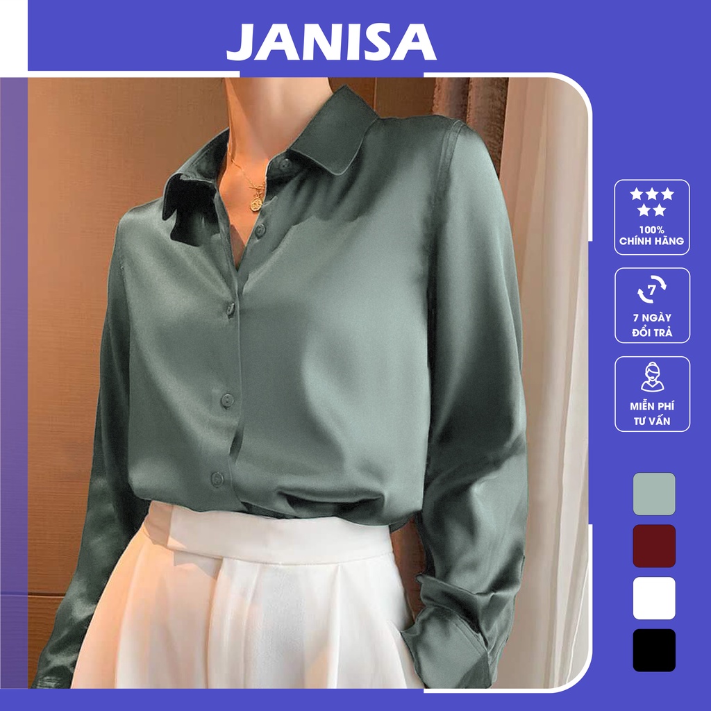 Áo sơ mi nữ tay dài phi lụa satin công sở form suông bigsize JANISA ...