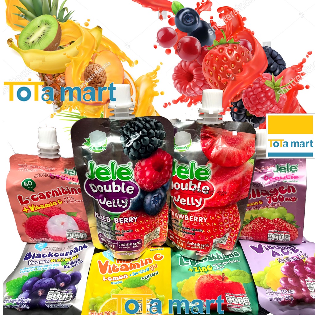 (Thùng 36 gói) Nước ép trái cây thạch JELE Thái Lan đủ vị. | Shopee ...
