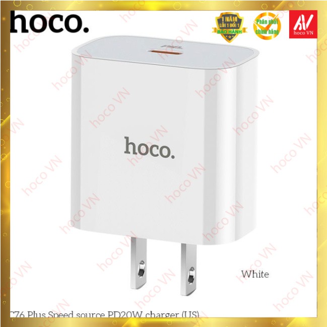 Củ sạc nhanh Hoco C76 Plus 1 cổng Type-C hỗ trợ sạc nhanh 3A, PD 20W ...