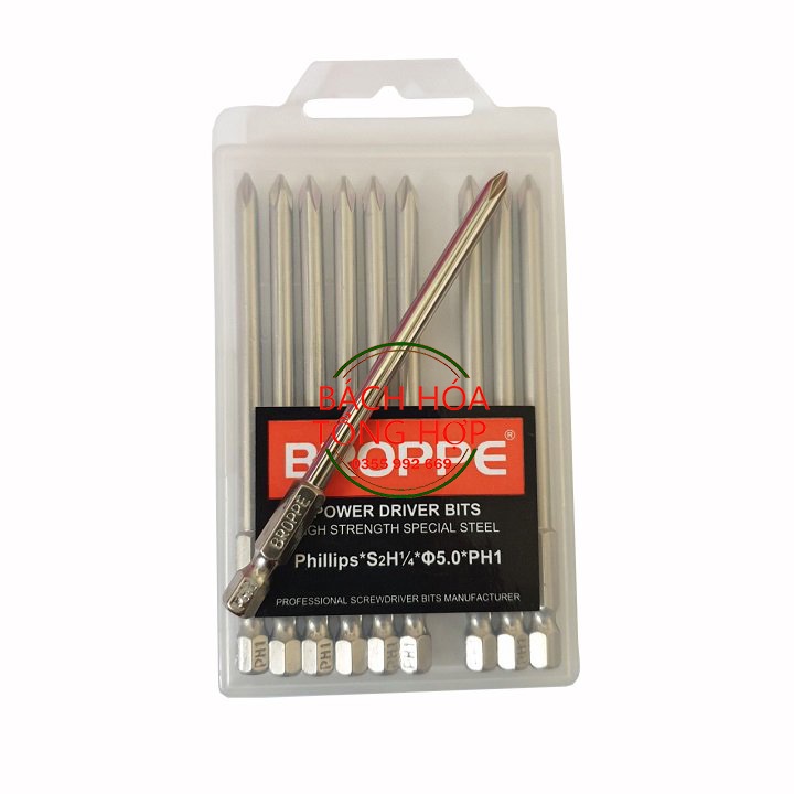 Mũi Vít Bake (4 cạnh) Phi 5 PH1 Chuôi Lục Giác Cho Máy Khoan, Bắn Vít dài 100mm hãng Broppe ...