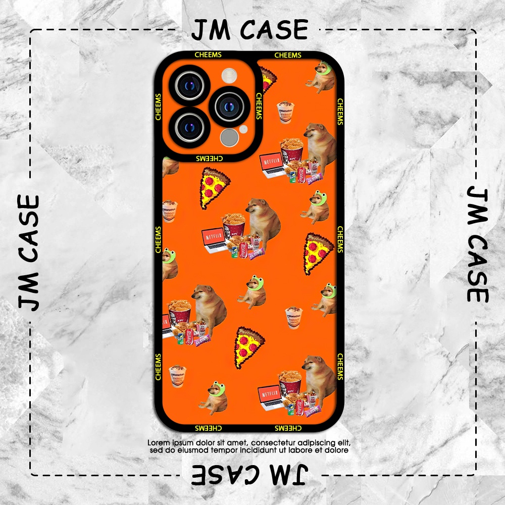 Ốp lưng iphone samsung xiaomi oppo cạnh vuông JM CASE Cheems doge pizza ...