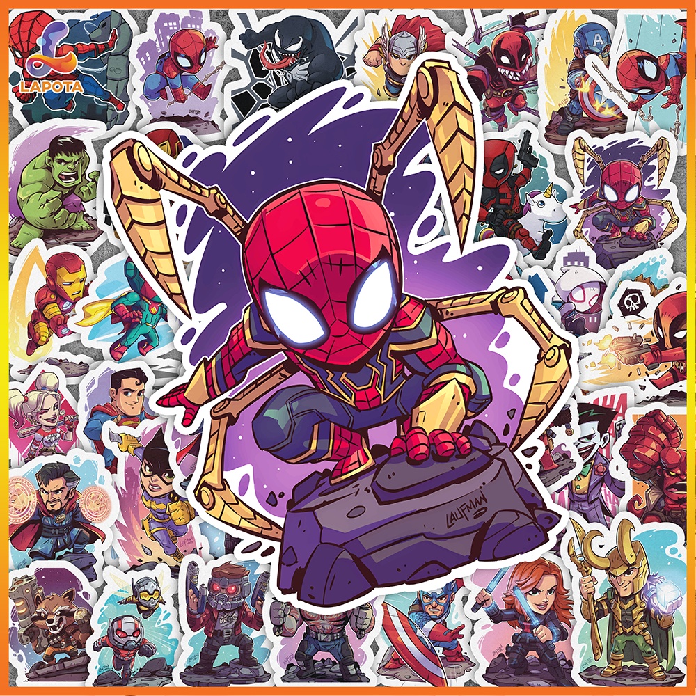 Set 48 cái Sticker Marvel, DC chống nước, Hình dán siêu anh hùng cute ...