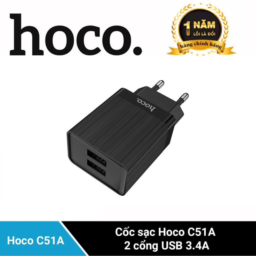 Cốc sạc Hoco 2 cổng USB sạc nhanh 3.4A MAX C51A | Shopee Việt Nam